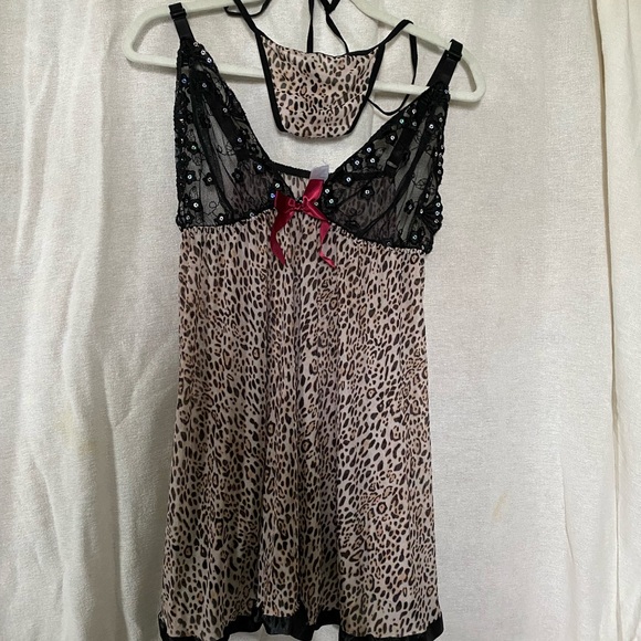 Intimates & Sleepwear | Leopard Print Lingerie Set With Black Lace ...